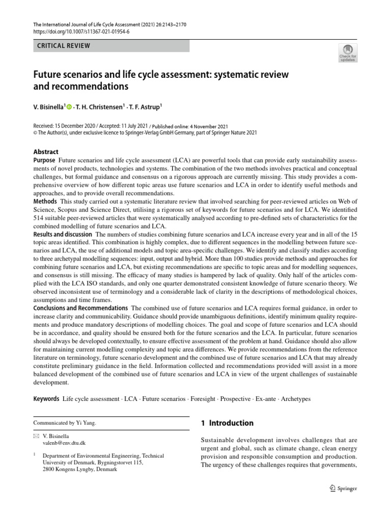 Future Scenarios and Life Cycle Assessment - Systematic Review and ...