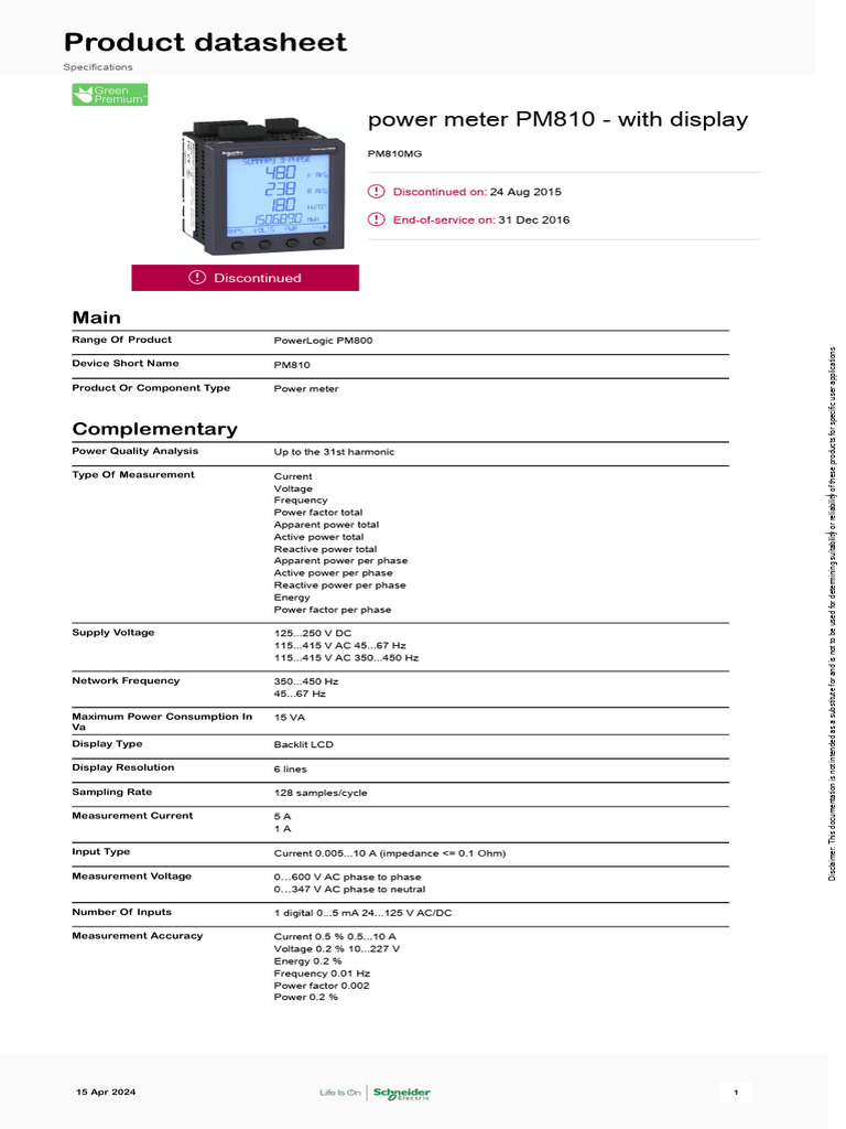 PM810 Power Meter Discontinued | PDF | Ac Power | Electronic Engineering