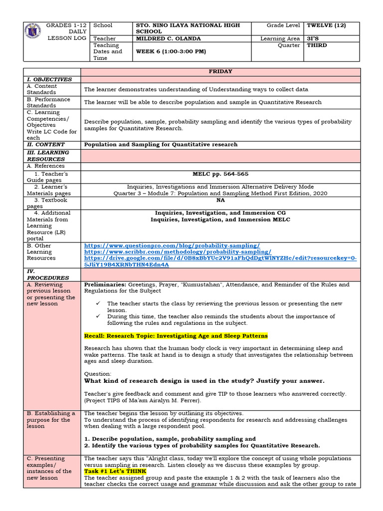 COT 3 | PDF | Sampling (Statistics) | Learning