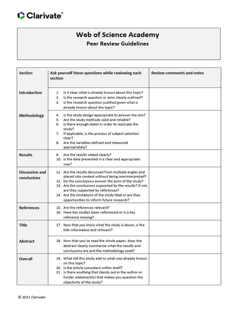WoS Academy Review Guidelines | PDF | Methodology | Science