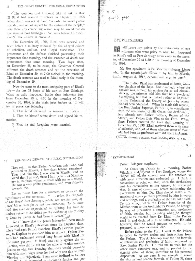 Ricardo P. Garcia, The Great Debate - The Rizal Retraction (Pp. 9-19) | PDF