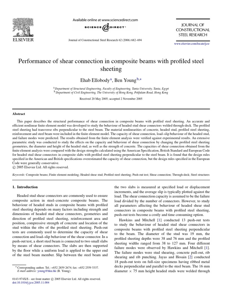Performance of Shear Connection in Composite Beams With Profiled Steel ...