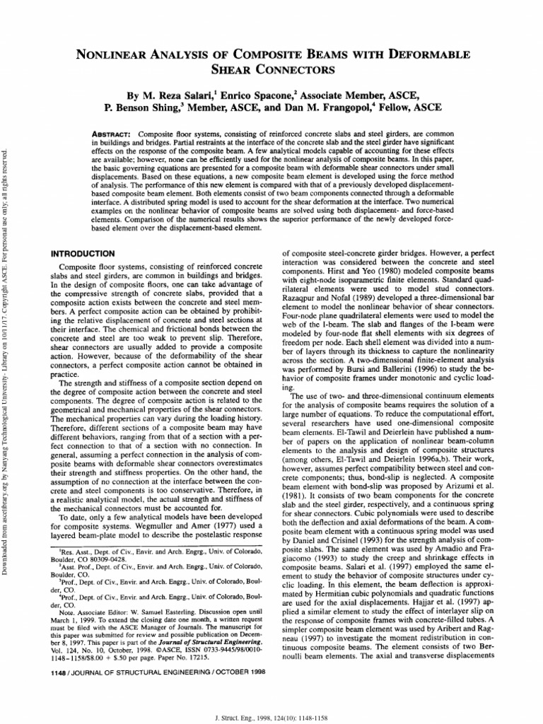 NONLINEAR ANALYSIS OF COMPOSITE BEAMS WITH DEFORMABLE SHEAR CONNECTORS | PDF | Beam (Structure ...
