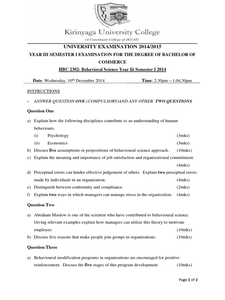 HBC 2302 - Behavioral Science Year Iii Semester I 2014 | PDF ...