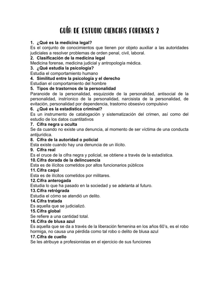 Guía de Estudio Ciencias Forenses 2 | PDF | Pseudociencia | Ciencia forense