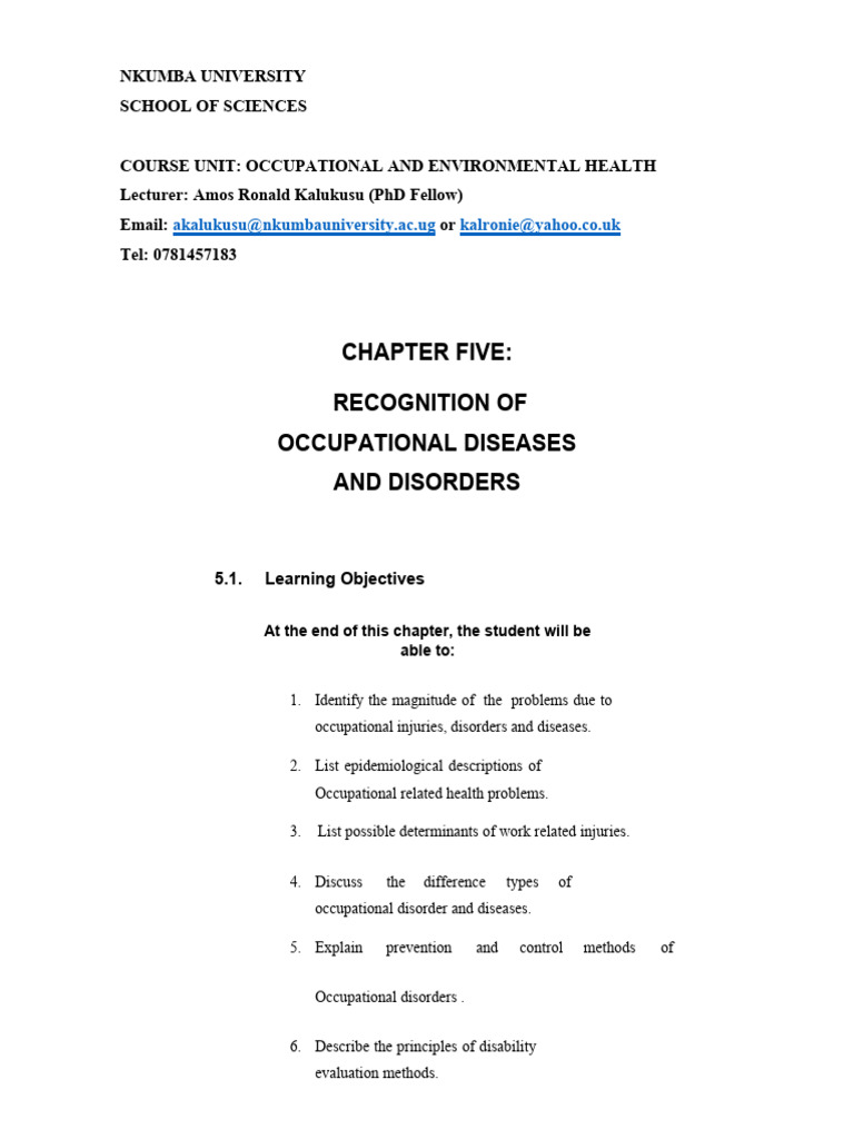 Chapter Five - Recognition of Occupational Diseases and Disorders ...
