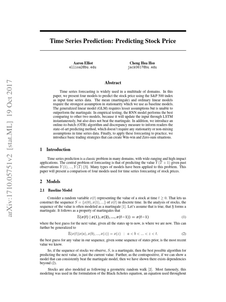 Time Series Prediction Predicting Stock Price Pdf Option Finance