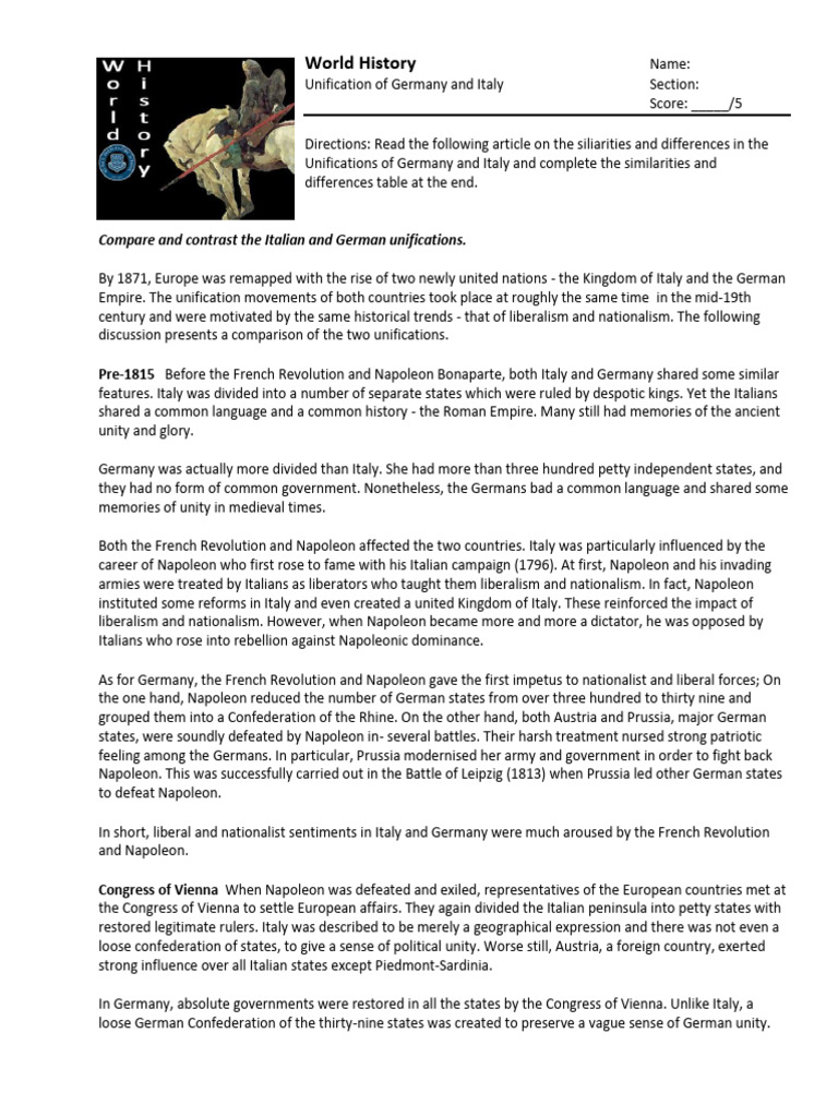 Unification of Germany and Italy: A Comparison | PDF | German Empire ...
