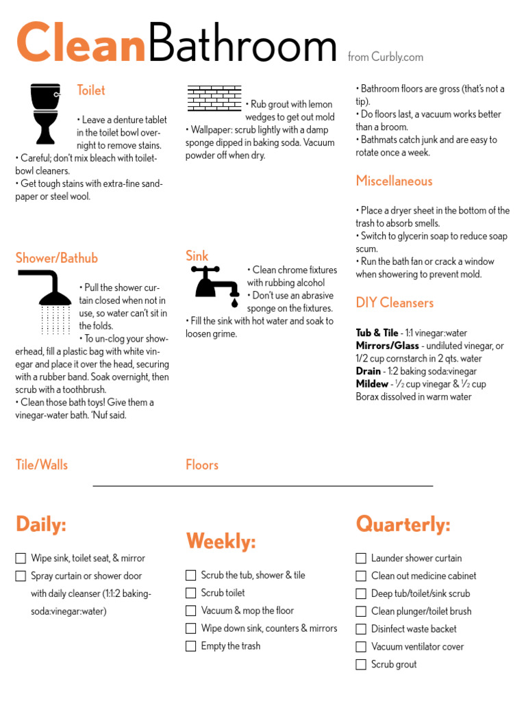 Cheat Sheets Clean Bathroom | Download Free PDF | Shower | Bathroom