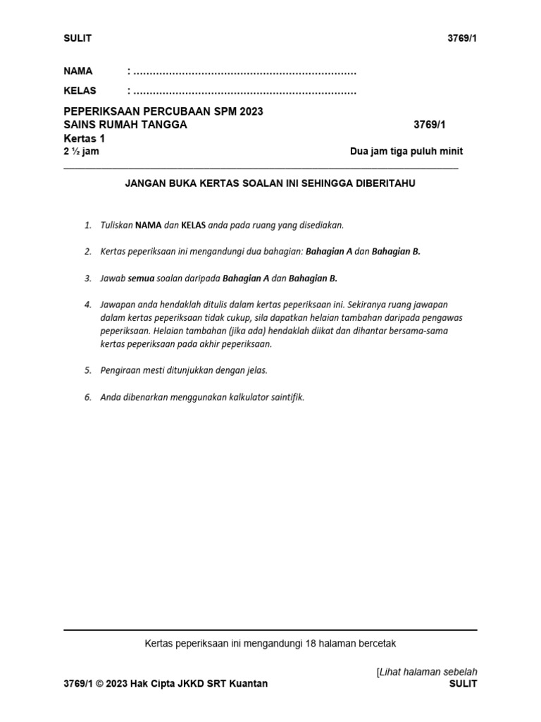 Percubaan SPM 2023 SRT Kuantan | PDF