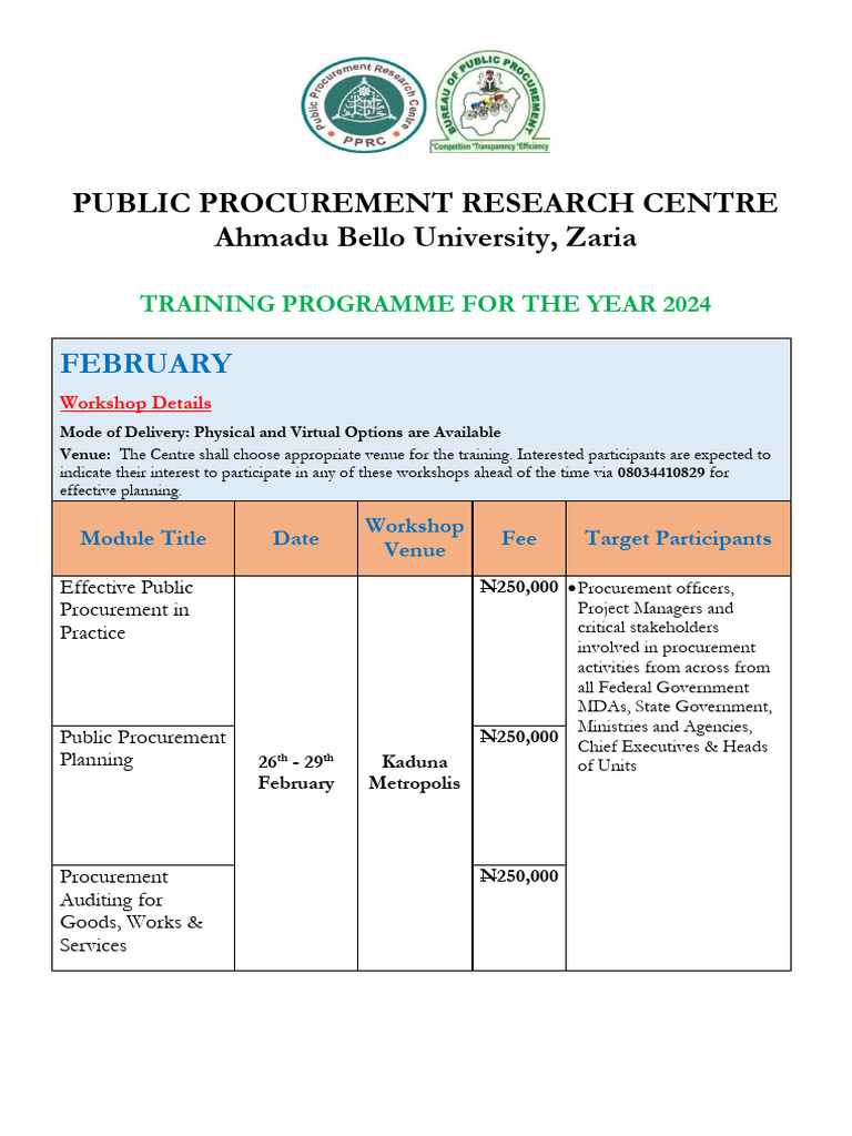 Abu PPRC Programme 2024 | Download Free PDF | Procurement | Project ...