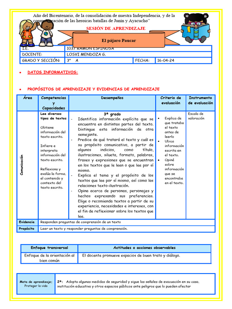 2º E3 S2 Sesión D4 Plan Lector El Paucar | PDF | Aprendizaje | Evaluación