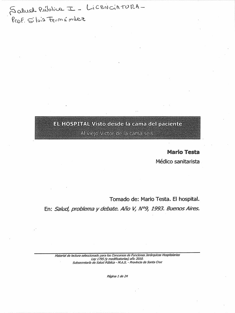 El Hospital - Mario Testa | PDF