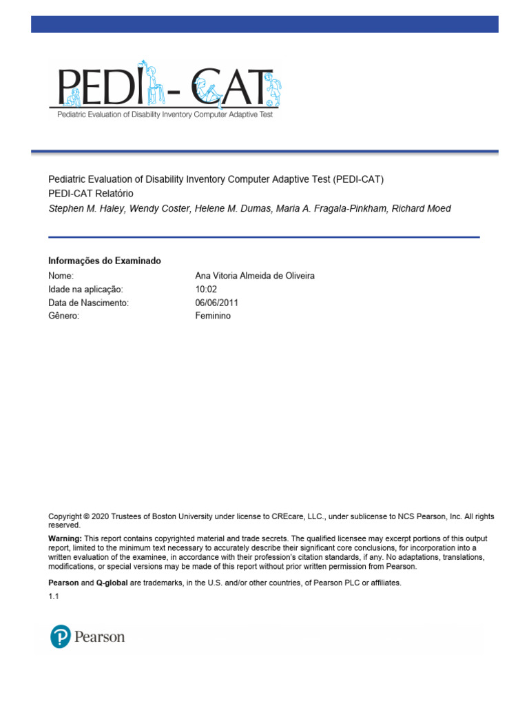 PEDI-CAT Report - 32537836 - 1629990271751 | PDF