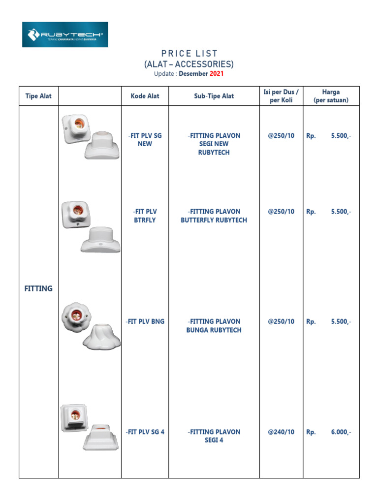 P R I C E L I S T A L A T Rubytech - Fix - Update Terbaru 17 Des 2021 | PDF | Computers