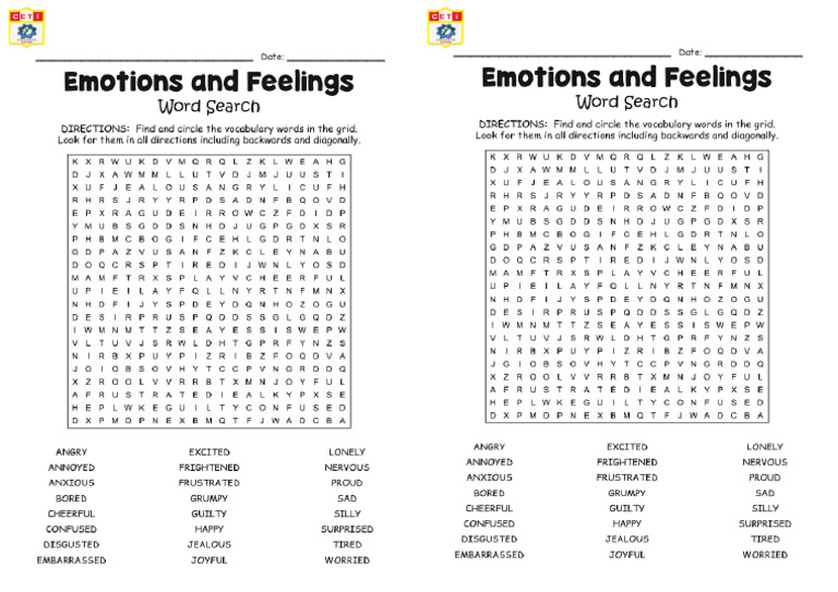 Wordsearch Feeling and Emotion | PDF