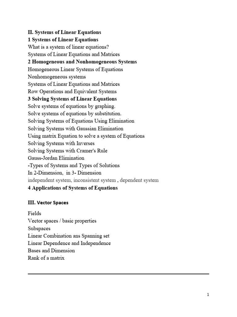 Linear Algebra: Systems & Vector Spaces | PDF | System Of Linear Equations | Linear Map