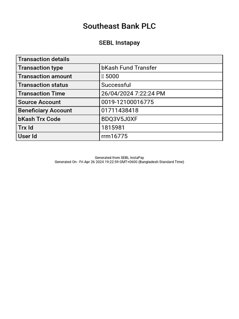 Southeast Bank PLC: SEBL Instapay | PDF