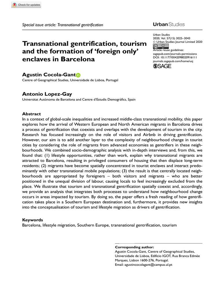 Cocola Gant Lopez Gay 2020 Transnational Gentrification Tourism and The ...