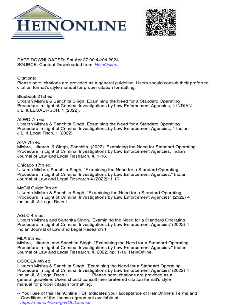 4Issue3IndianJLLegalRsch1 | PDF | Arrest | Police