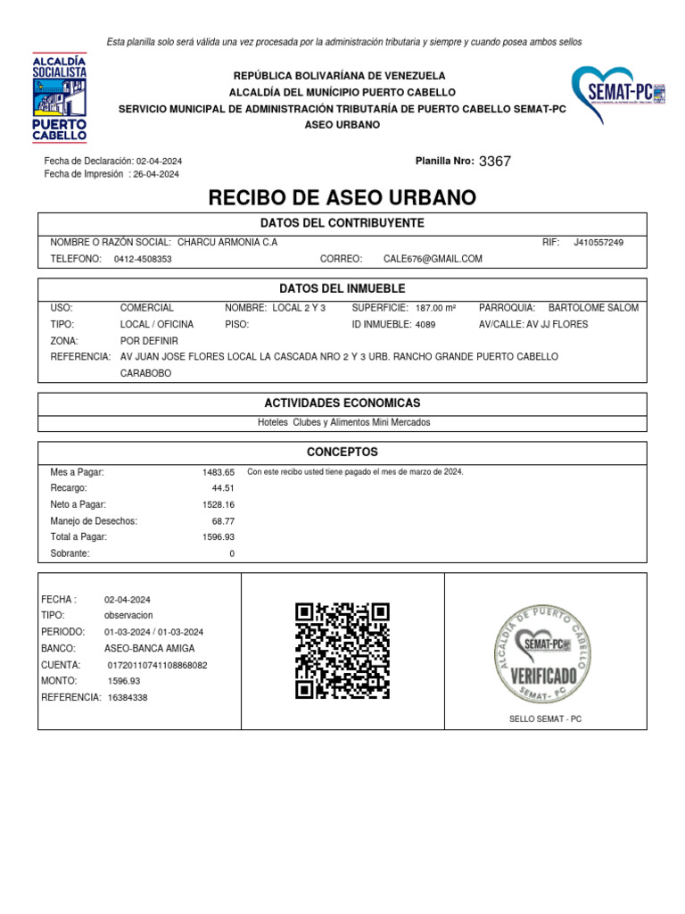 Recibo de Aseo Urbano: Datos Del Contribuyente | PDF