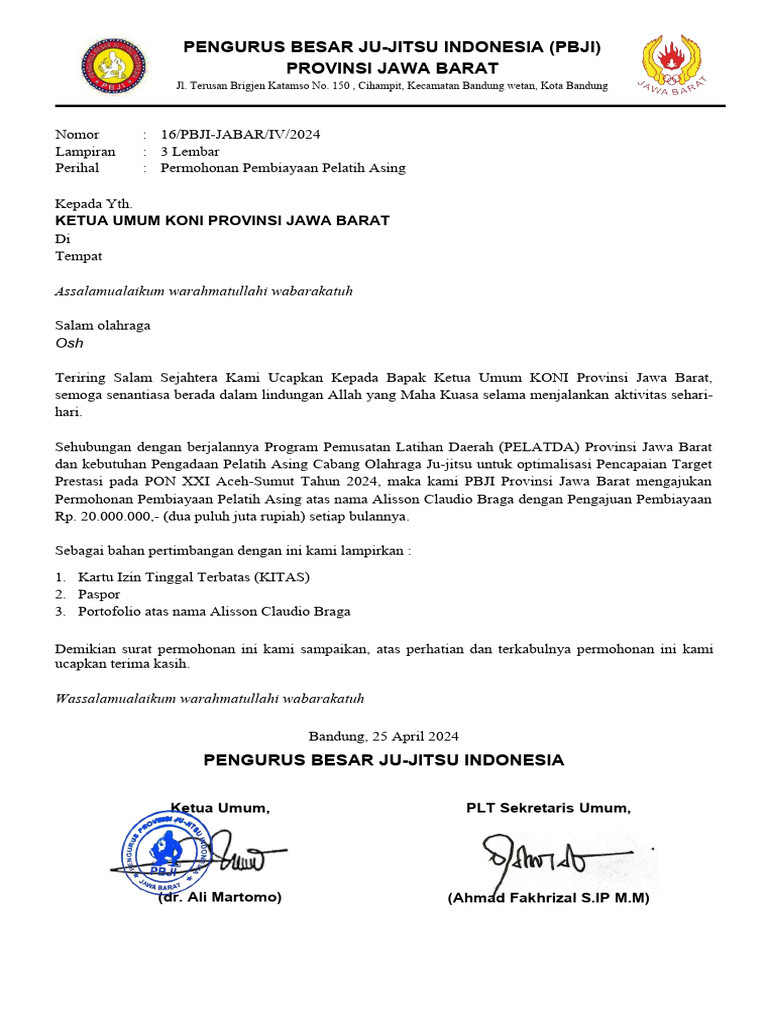 Undangan Pengurus Pbji Provinsi Jawa Barat-2 | PDF