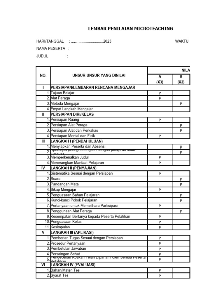 9.4. Nama - Penilaian Microteaching | PDF
