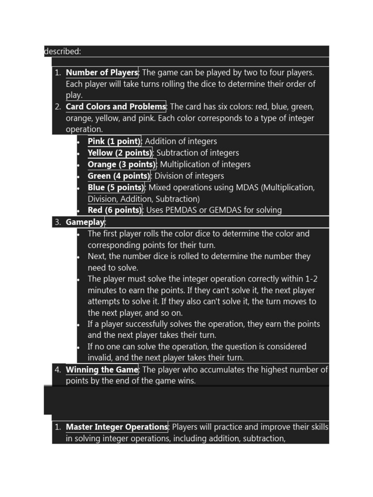 integers game | PDF | Cognition | Cognitive Science