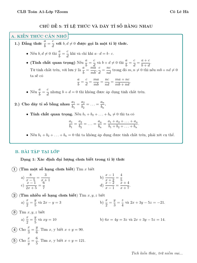 7.CD5.TỈ LỆ THỨC B1 | PDF