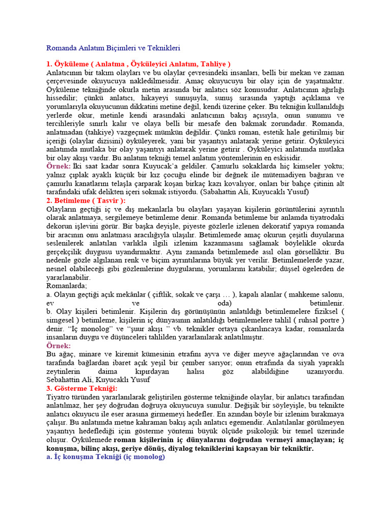 Romanda Anlatım Biçimleri ve Teknikleri | PDF