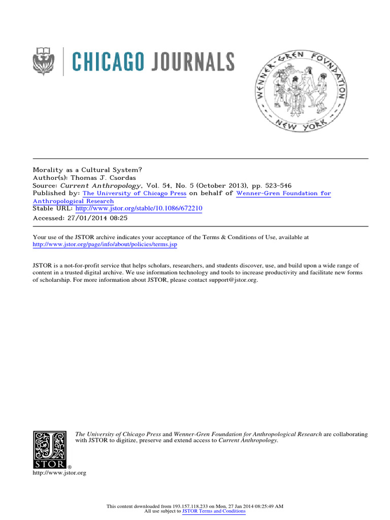 Csordas, Thomas - Morality As A Cultural System | PDF | Evil | Demons
