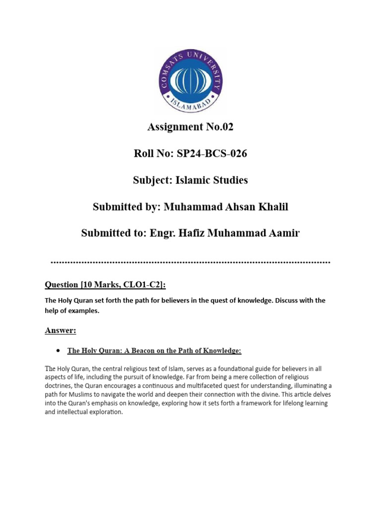 Islamiat Assignment 2 Sol | PDF | Quran | Islam