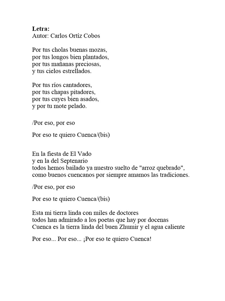 Por Eso Te Quiero Cuenca: Letra | PDF | Poesía