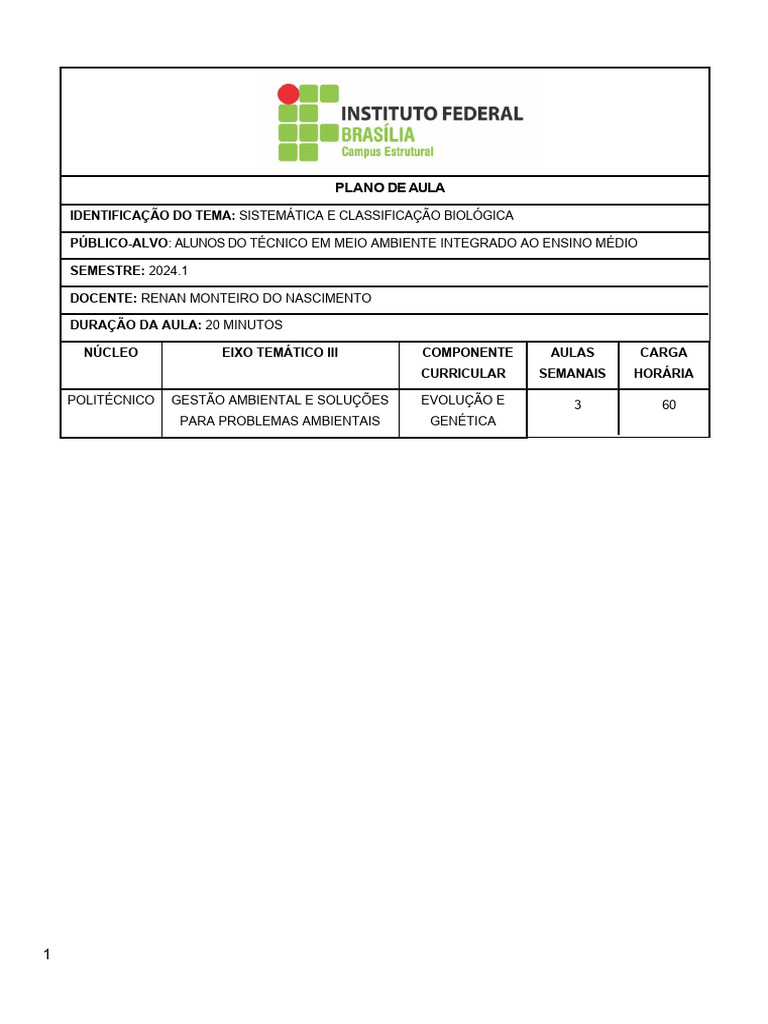 Ementa - Biologia II | PDF | Biologia | Taxonomia (Biologia)