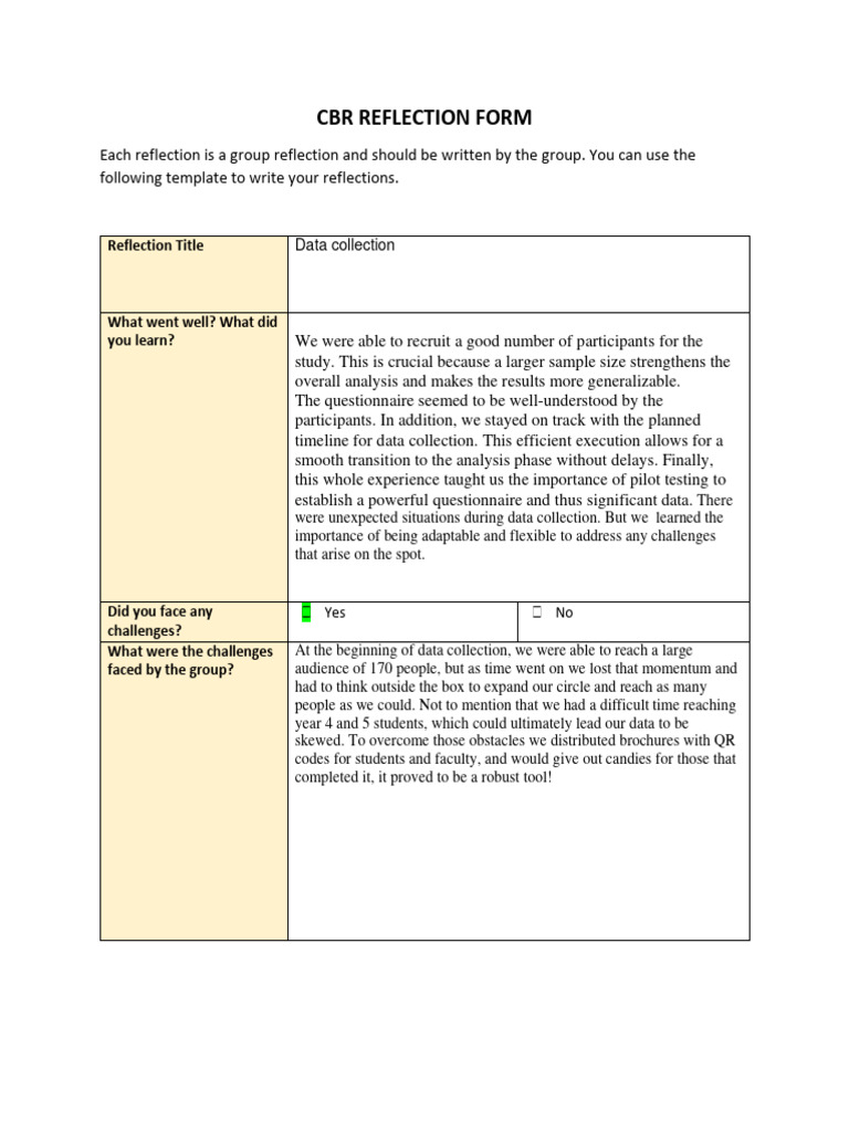 cbr reflection form data collection | PDF
