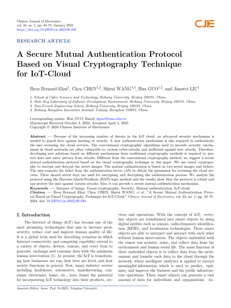 A Secure Mutual Authentication Protocol Based On Visual Cryptography Technique For Iot Cloud