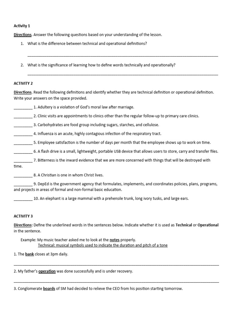 Understanding Technical vs. Operational Definitions | PDF