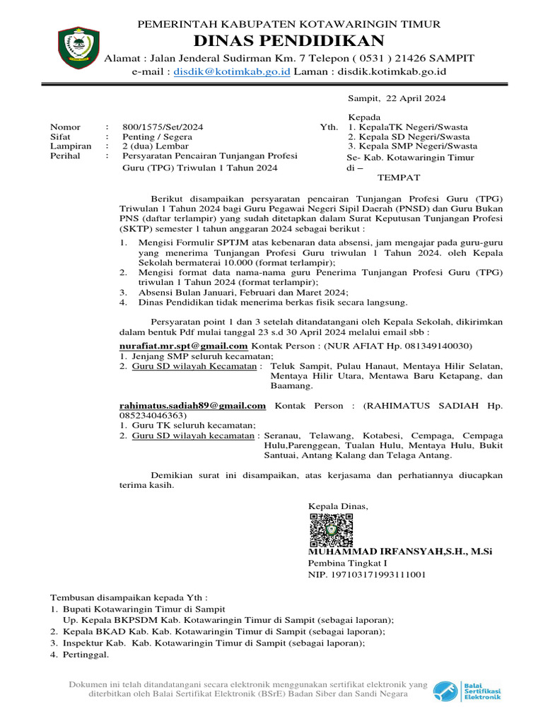 Edaran Pemberkasan Tpg 2024 Triwulan 1 Sign Pdf