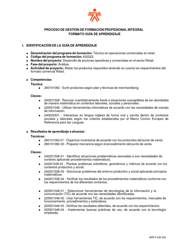 Guía de Aprendizaje - 01 - Análisis (1) C | PDF | Al por menor | Software