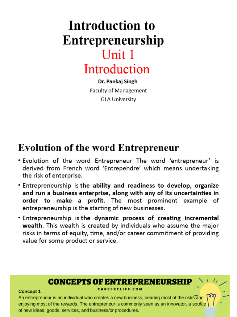 MBA Unit 1 Entrepreneurship Management | PDF