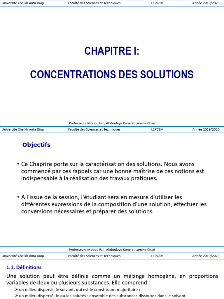 Concentrations des Solutions en Chimie | PDF | Concentration molaire ...
