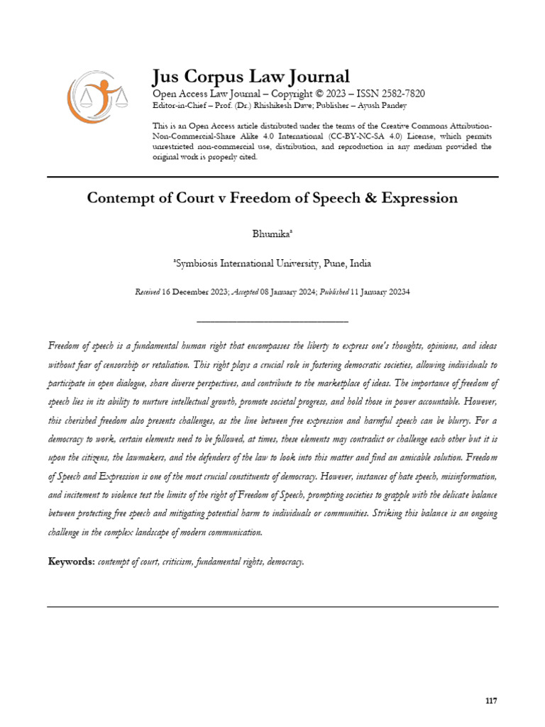 Contempt of Court V Freedom of Speech & Expression | PDF | Contempt Of ...