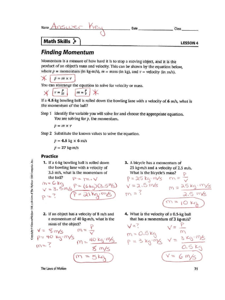 Momentum Worksheet Answer Keys | PDF
