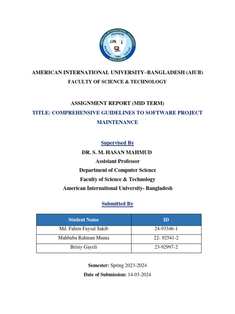 Comprehensive Guidelines To Software Project Maintenance Report Pdf