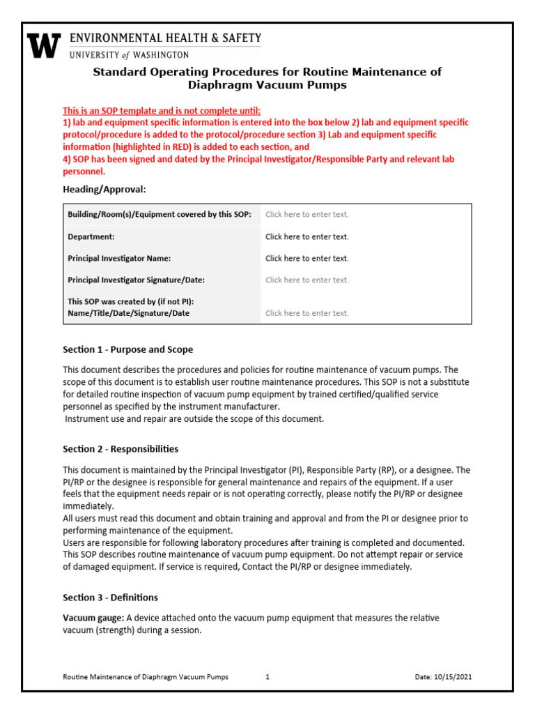 Vacuum Pump Maintenance Sop Template | Download Free PDF | Pump | Vacuum