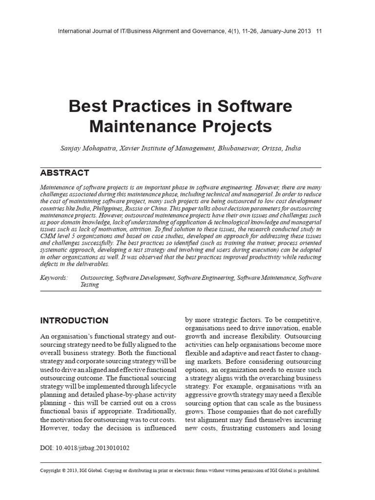 Best Practices in Software Maintenance Projects | PDF | Outsourcing ...