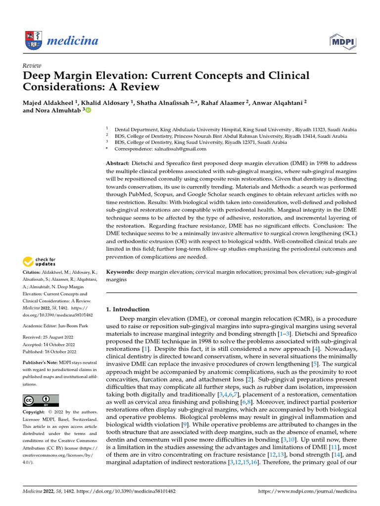 Deep Margin Elevation Current Concepts And Clinical Considerations A Review Pdf Tooth 