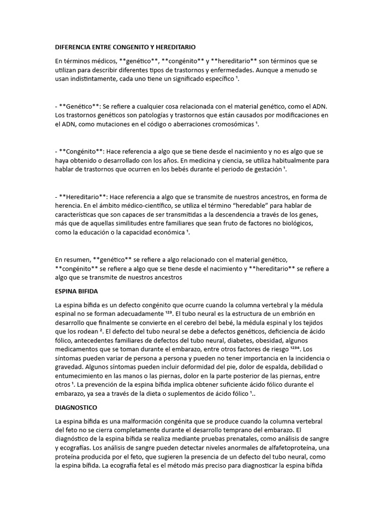 Congénito vs Hereditario: Definiciones Médicas | PDF | Enfermedades y ...