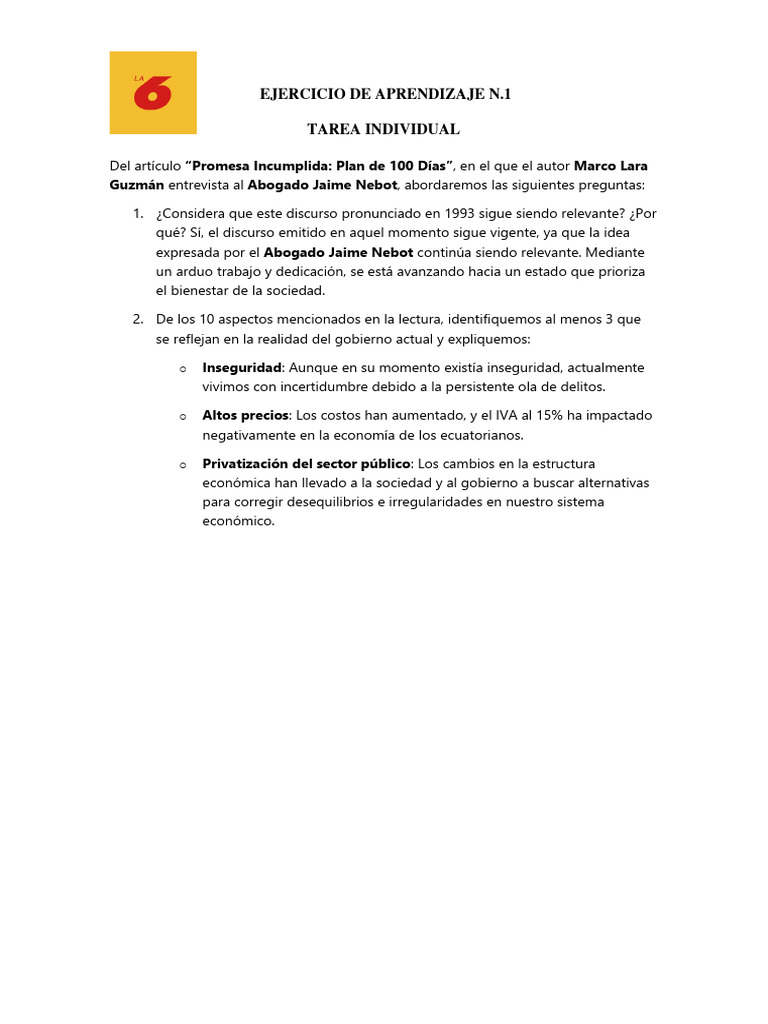 Ejercicio de Aprendizaje | PDF