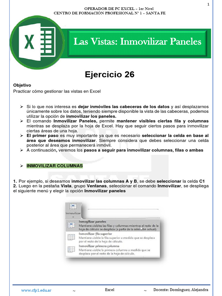 EJERCICIO 26 - Las Vistas - Inmovilizar Paneles | PDF | Microsoft Excel
